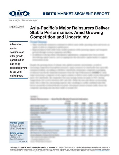 Market Segment Report: Asia-Pacific’s Major Reinsurers Deliver Stable Performances Amid Growing ...