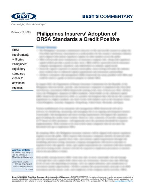 Commentary: Philippines Insurers’ Adoption of ORSA Standards a Credit ...